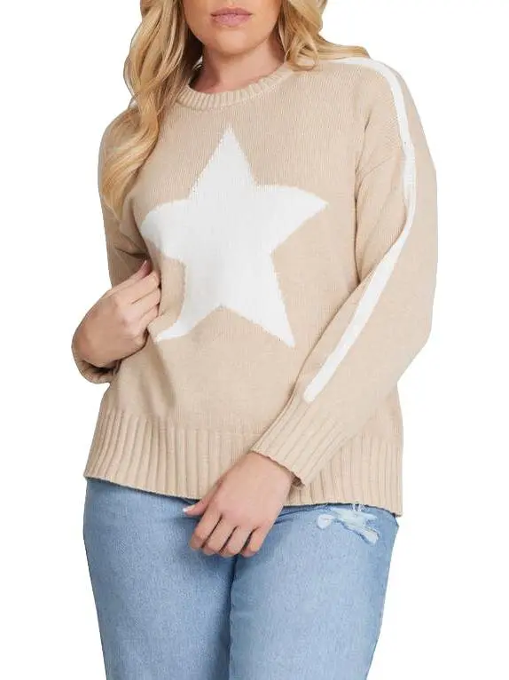 Minnie Rose Cotton & Cashmere Crewneck Sweater - Brown Sugar/ White