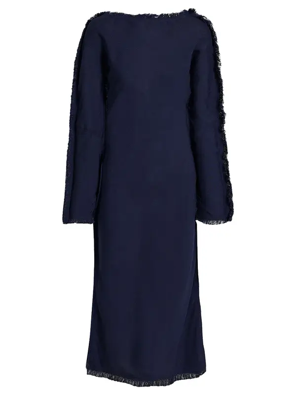Marni Frayed Crepe Midi Dress - Navy