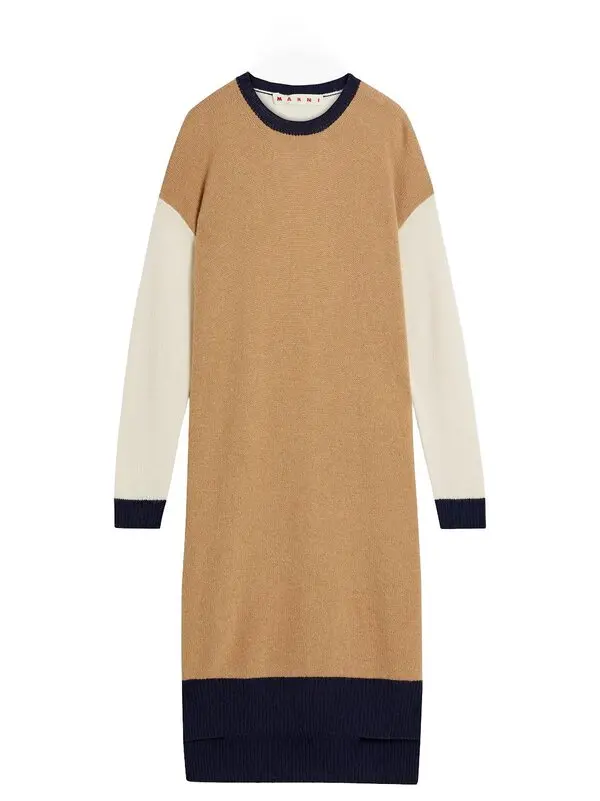 Marni Colorblock Cashmere Midi Dress - Camel