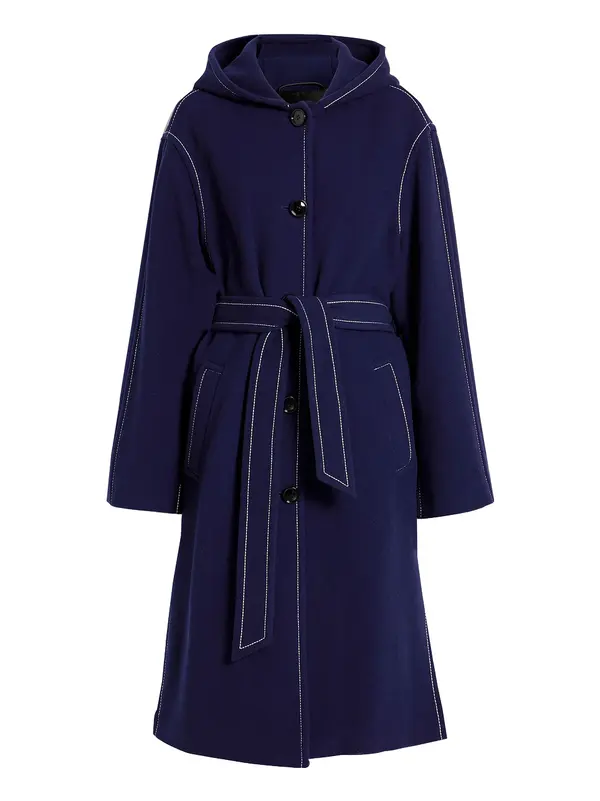 Marni Topstitched Wool-blend Felt Hooded Coat - Navy