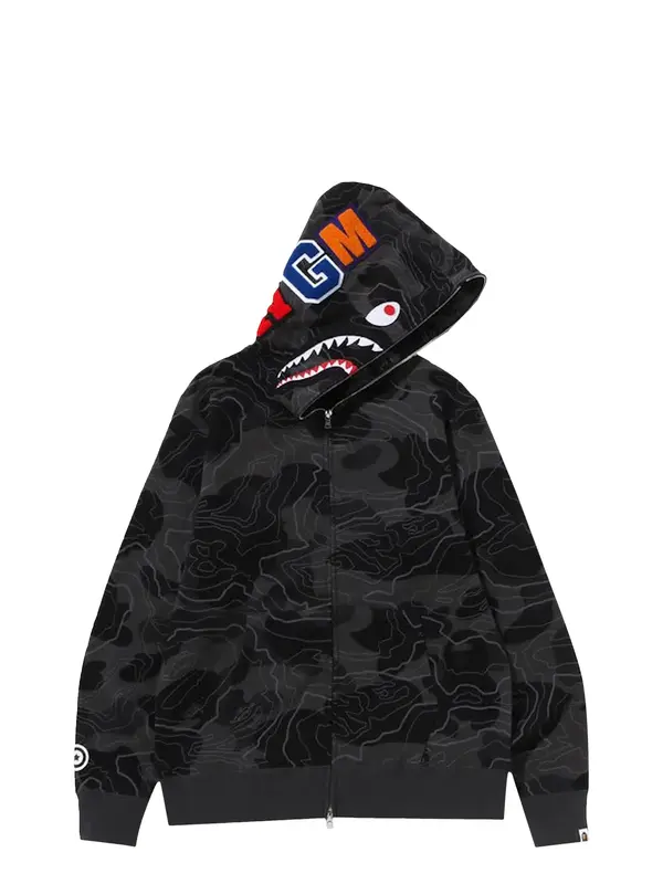 BAPE Layered Line Camo Shark Full Zip Hoodie - Black