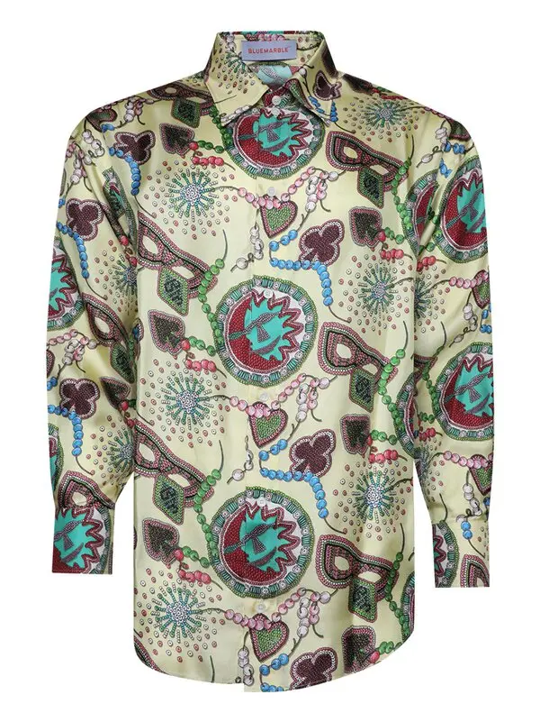 BLUEMARBLE Classic Printed Silk Twill Shirt - Yellow