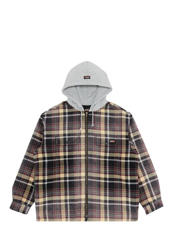 Supreme X Dickies Plaid Hooded Zip Up Shirt - Black