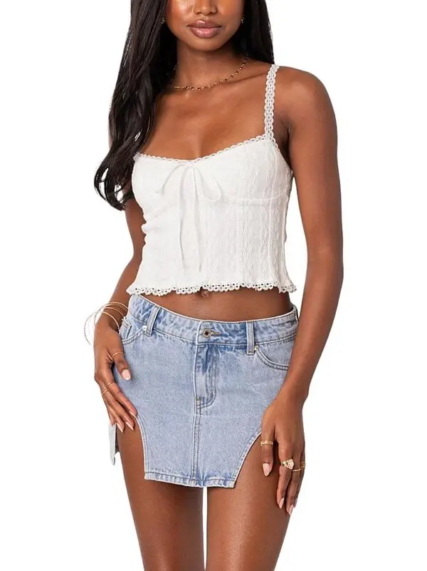 EDIKTED Lacey Knit Tank Top - White