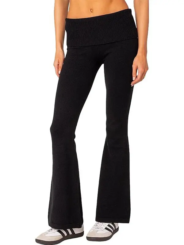 EDIKTED Desiree Knitted Low Rise Fold Over Pants - Black