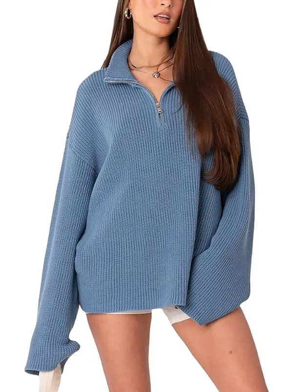 EDIKTED Amour Oversized Zip Sweater - Blue