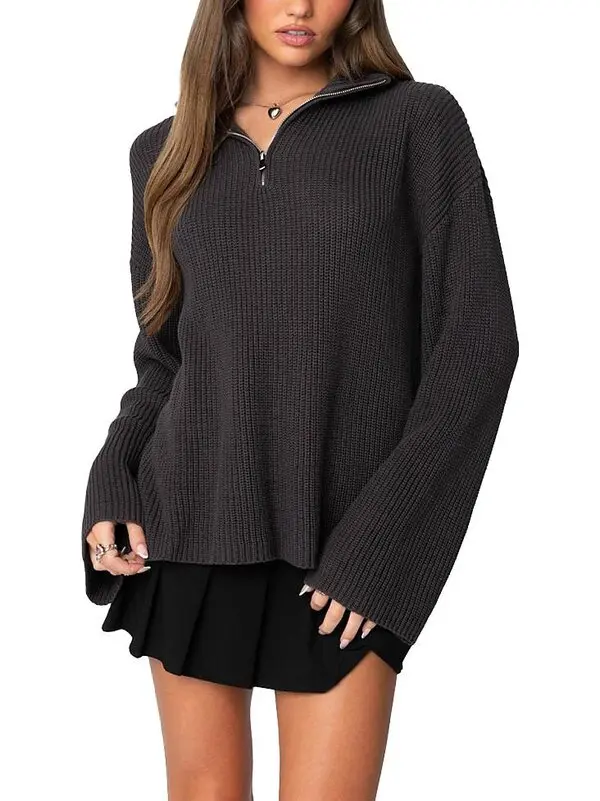 EDIKTED Amour Oversized Zip Sweater - Dark Gray