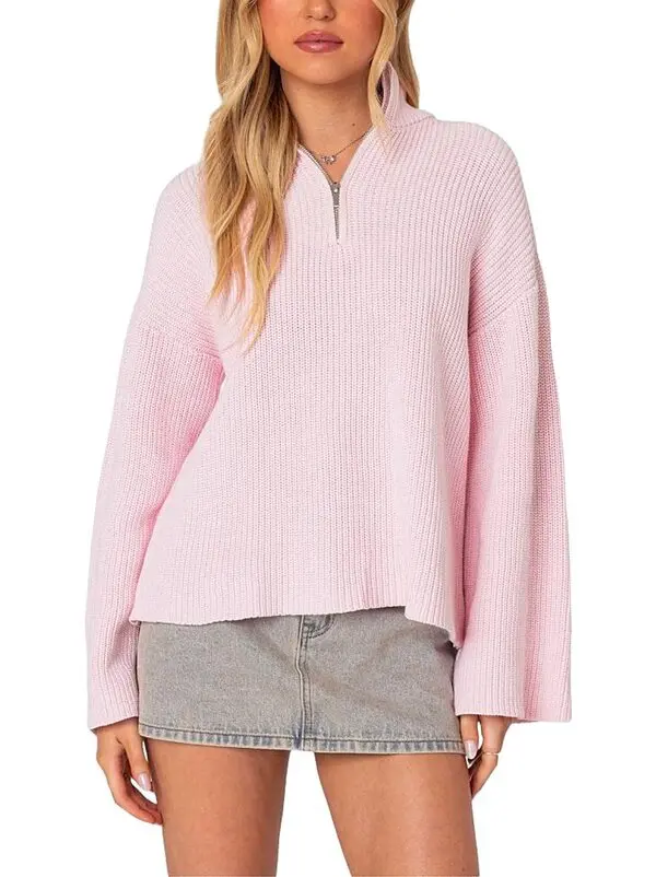 EDIKTED Amour Oversized Zip Sweater - Pink