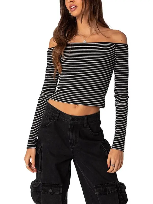 EDIKTED Canary Ribbed Top - Black