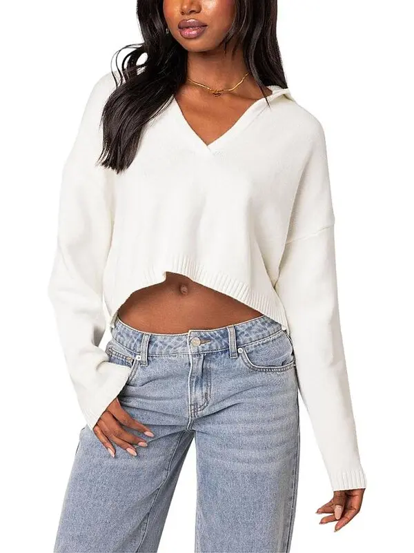 EDIKTED Marcie Oversized Cropped Sweater - Cream