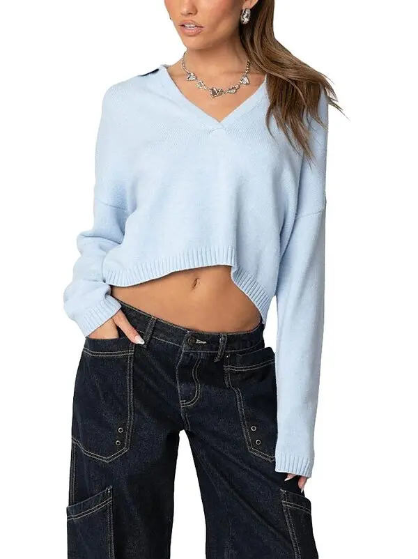 EDIKTED Marcie Oversized Cropped Sweater - Light Blue