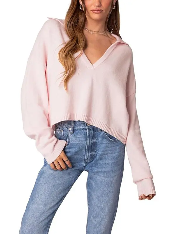 EDIKTED Marcie Oversized Cropped Sweater - Light Pink