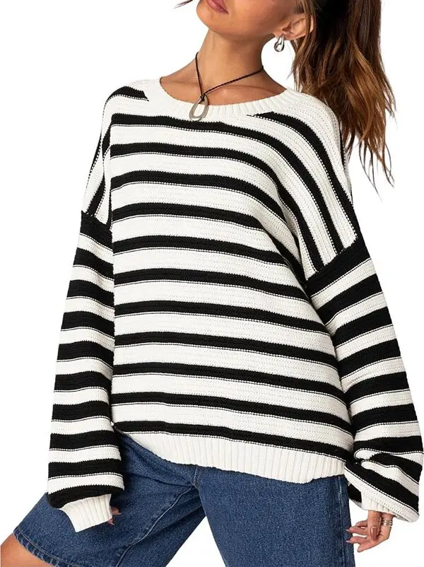 EDIKTED Aerin Oversized Sweater - Black And White