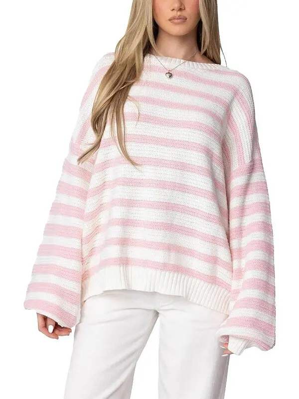 EDIKTED Aerin Oversized Sweater - Light Pink-and-cream