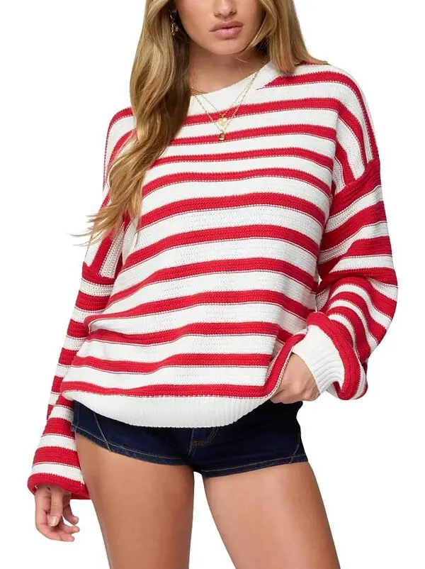 EDIKTED Aerin Oversized Sweater - Red And Cream