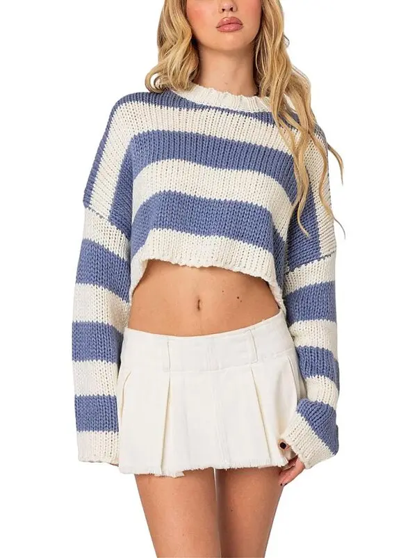EDIKTED Cropped Knitted Sweater - Blue