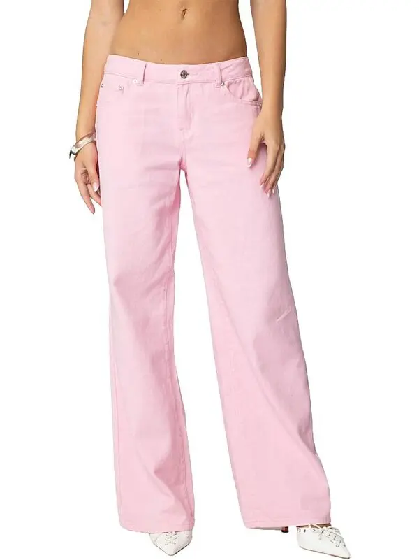 EDIKTED Roman Low Rise Slouchy Jeans - Pink
