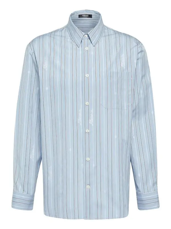 Versace Striped Cotton Poplin Shirt - Blue