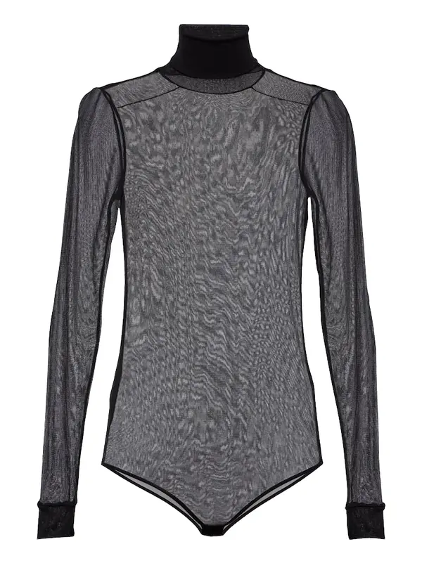 MAISON MARGIELA Mockneck Sheer Mesh Bodysuit - Black