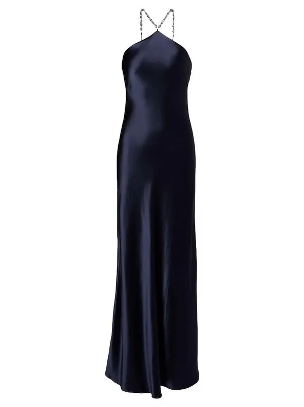 Staud Cadence Halterneck Satin Slip Dress - Blue
