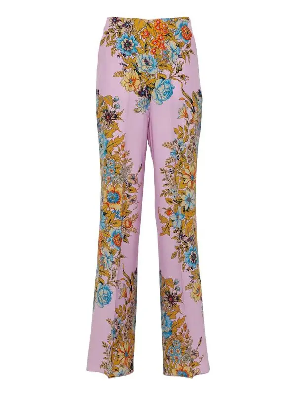 Etro Floral Wide-leg Silk Pants - Pink