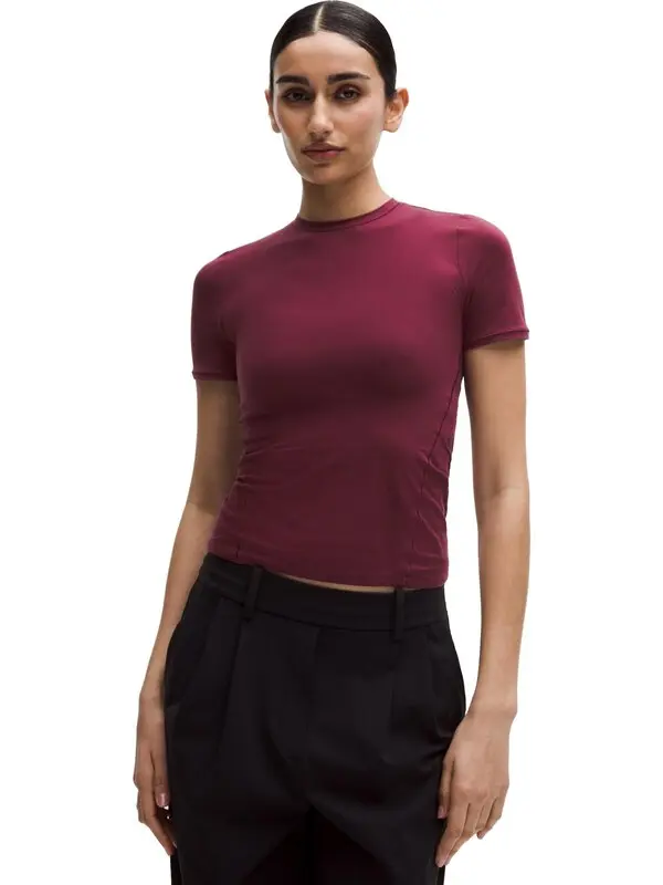 Lululemon Wundermost Ultra-soft Nulu Hip-length Crewneck Shirt - Burgundy Bay