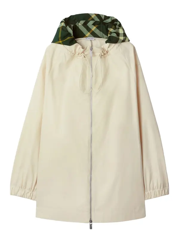 Burberry Cotton Parka With Checkered Hood - White