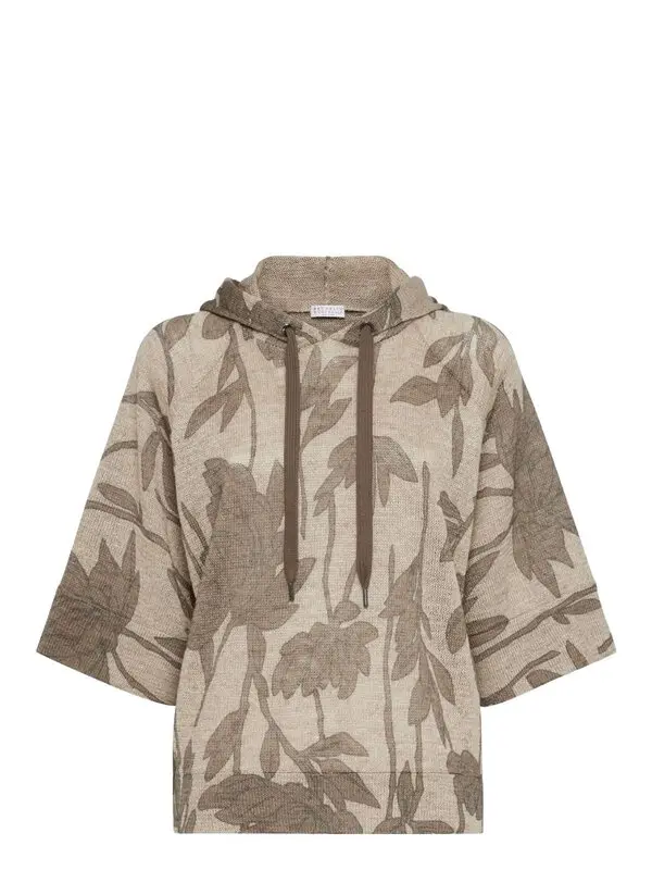 Brunello Cucinelli Floral-jacquard Hooded Top - Neutrals
