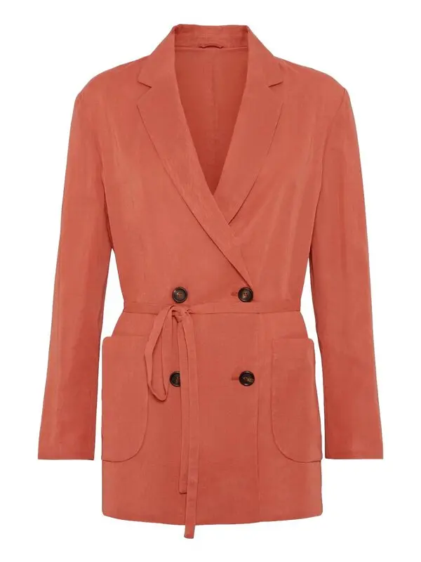 Brunello Cucinelli Double-breasted Cotton Belted Blazer - Orange