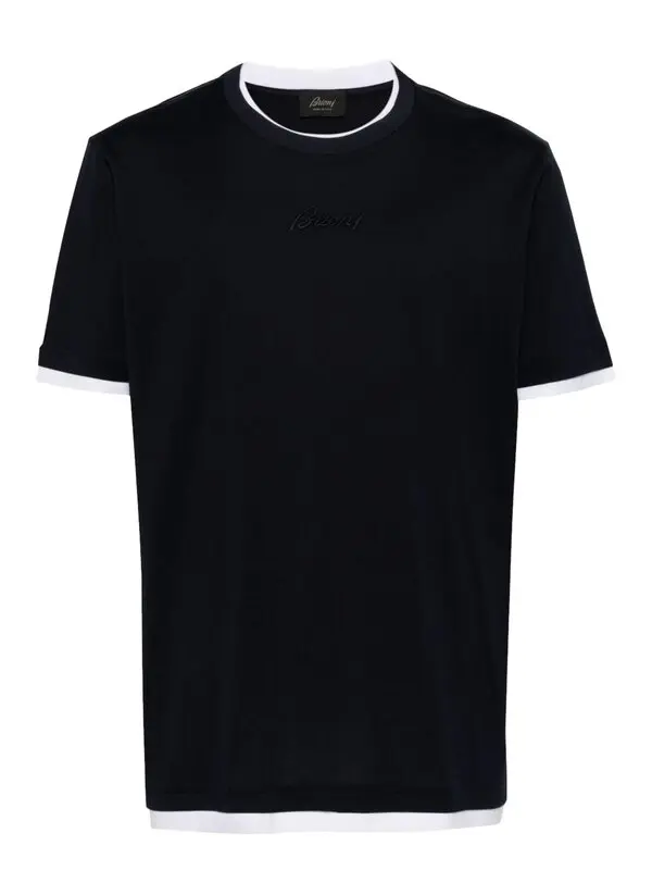 Brioni Logo-embroidered Cotton T-shirt - Blue
