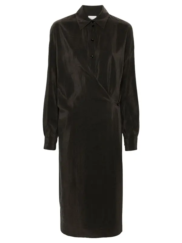 LEMAIRE Asymmetric Midi Shirtdress - Brown