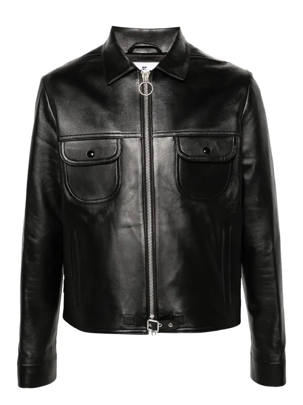 COURREGES Leather Trucker Jacket - Black