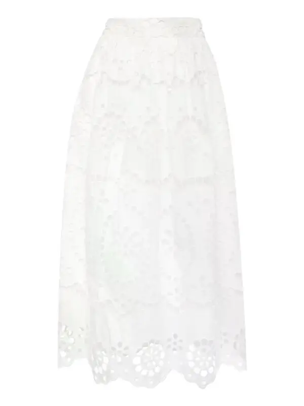 Zimmermann Lexi Embroidered Linen Midi Skirt - White