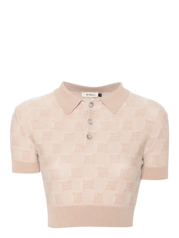 MISBHV Monogram-jacquard Cropped Polo Shirt - Neutrals