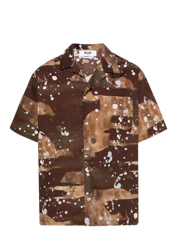 MSGM Paint-splatter Cotton Shirt - Brown