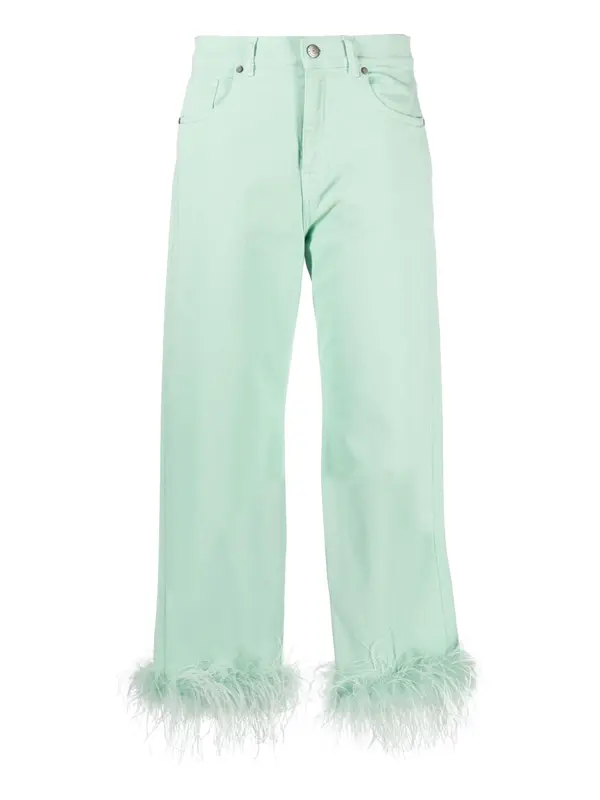 P.a.r.o.s.h Feather-trim Stretch-cotton Jeans - Green