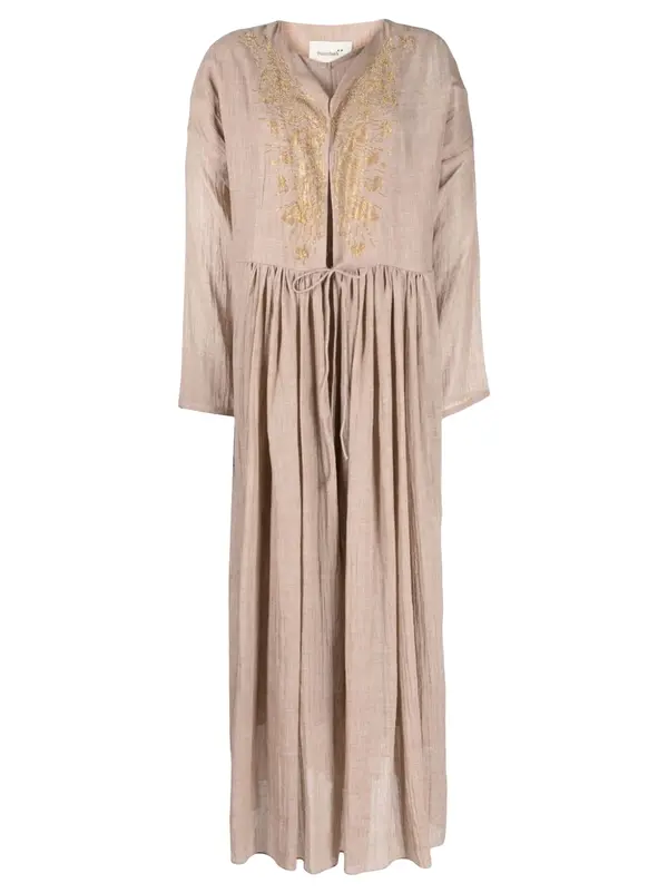 BAMBAH Embroidered Linen Kaftan Dress - Neutrals