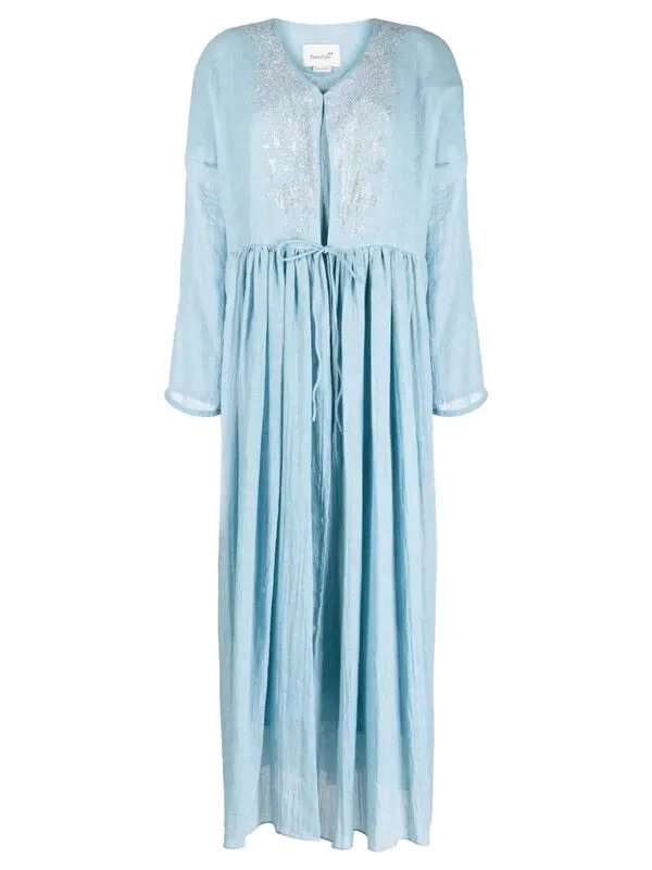 BAMBAH Embroidered Pleated Kaftan Dress - Blue