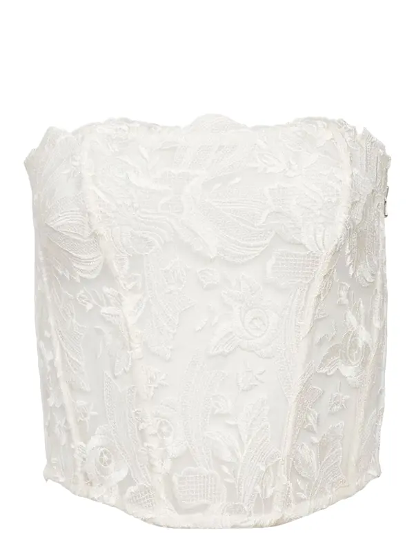 Fleur Du Mal Lola Bow-embroidered Corset Top - White