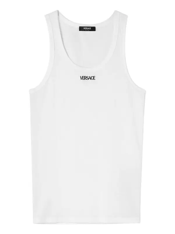 Versace Logo-embroidered Ribbed Tank Top - White