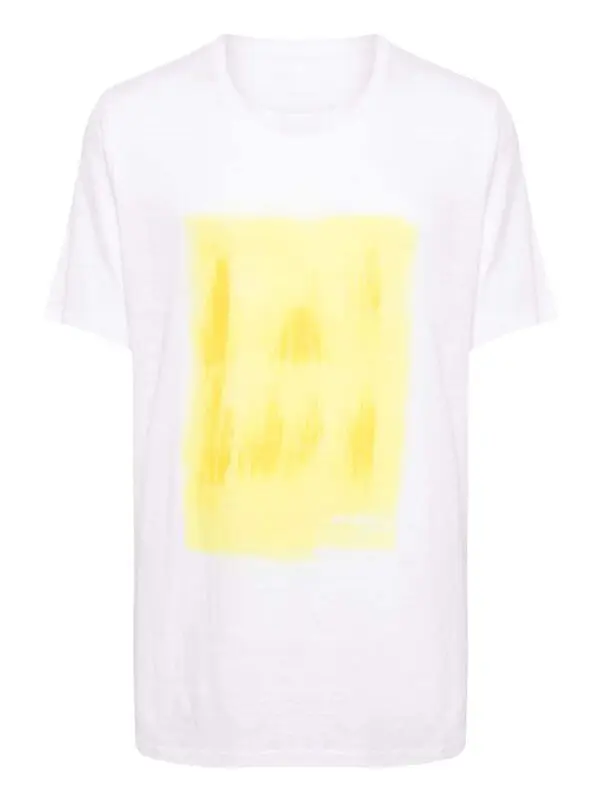 120% Lino Paint-print Linen T-shirt - White