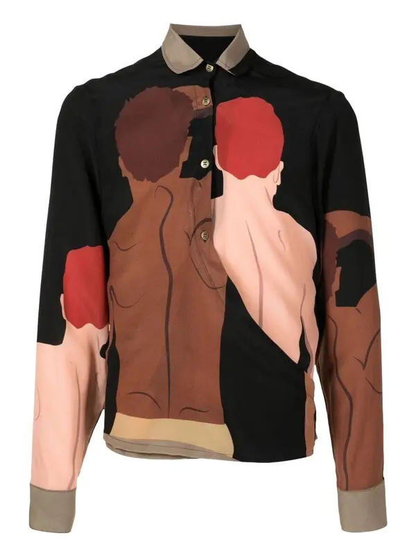 AMIR SLAMA Graphic-print Silk Shirt - Brown
