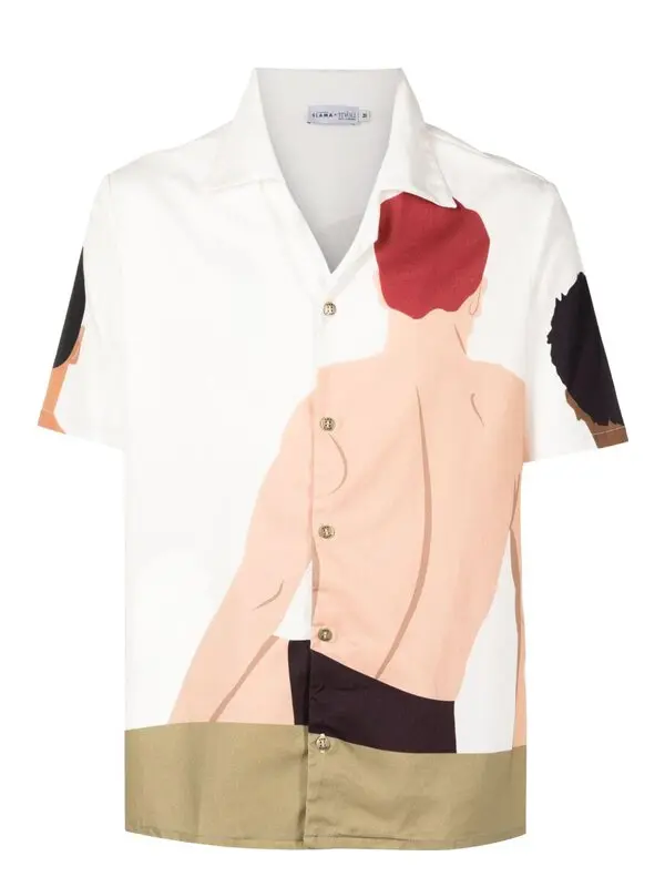 AMIR SLAMA Graphic-print Cotton Shirt - Neutrals