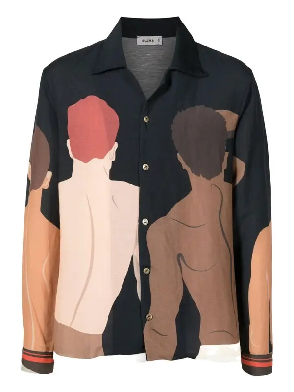 AMIR SLAMA Graphic-print Long-sleeved Shirt - Brown