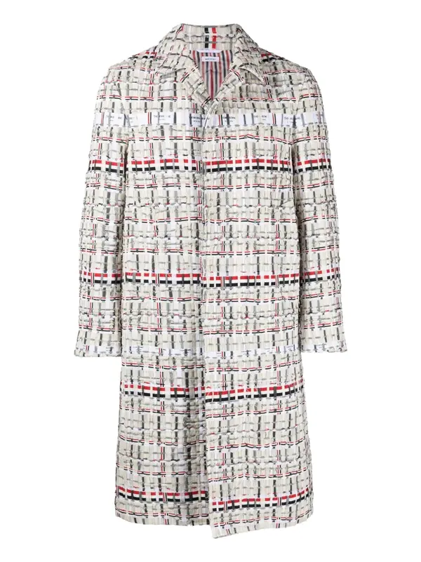 Thom Browne Single-breasted Tweed Coat - Neutrals