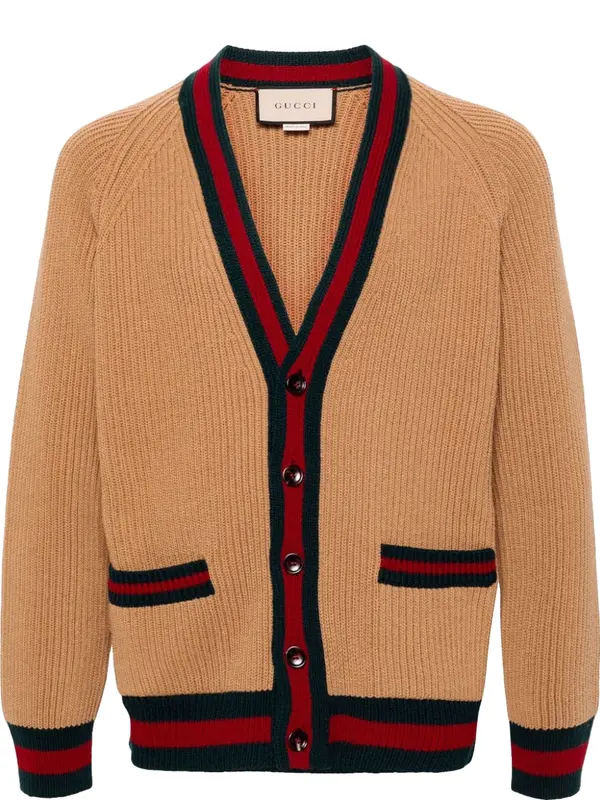 Gucci Web Stripe-trim Wool Cardigan - Neutrals