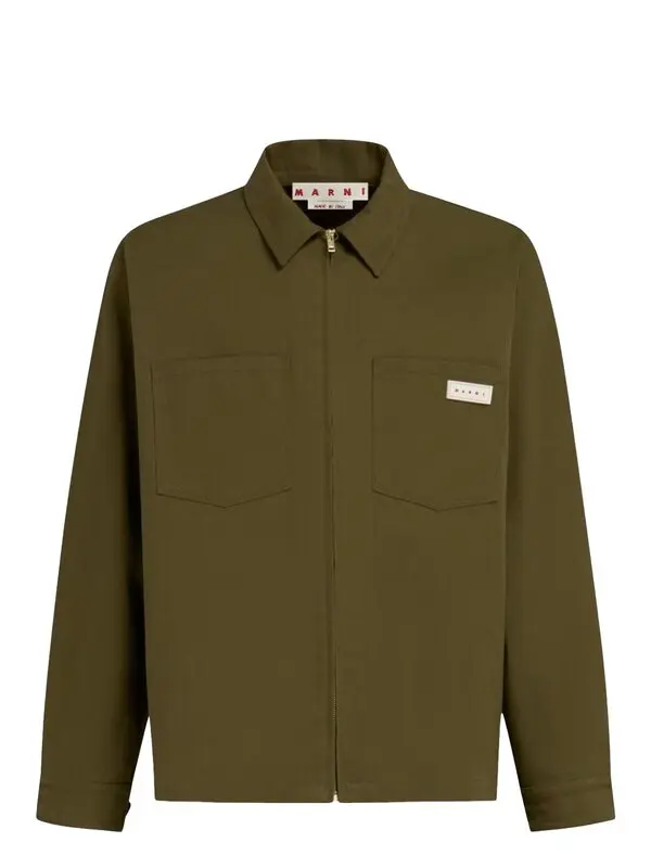 Marni Logo-patch Zip-up Shirt - Green