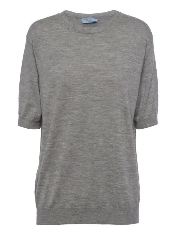 Prada Triangle-logo Cashmere Knitted Top - Grey
