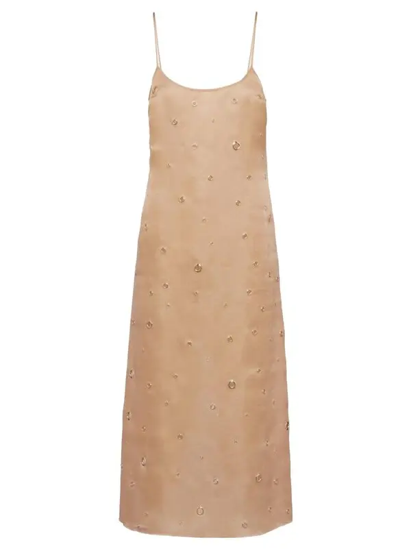Prada Eyelet-detail Organza Midi Dress - Neutrals