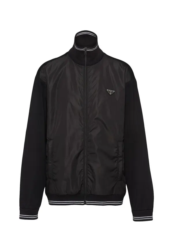 Prada Triangle-logo Panelled Bomber Jacket - Black